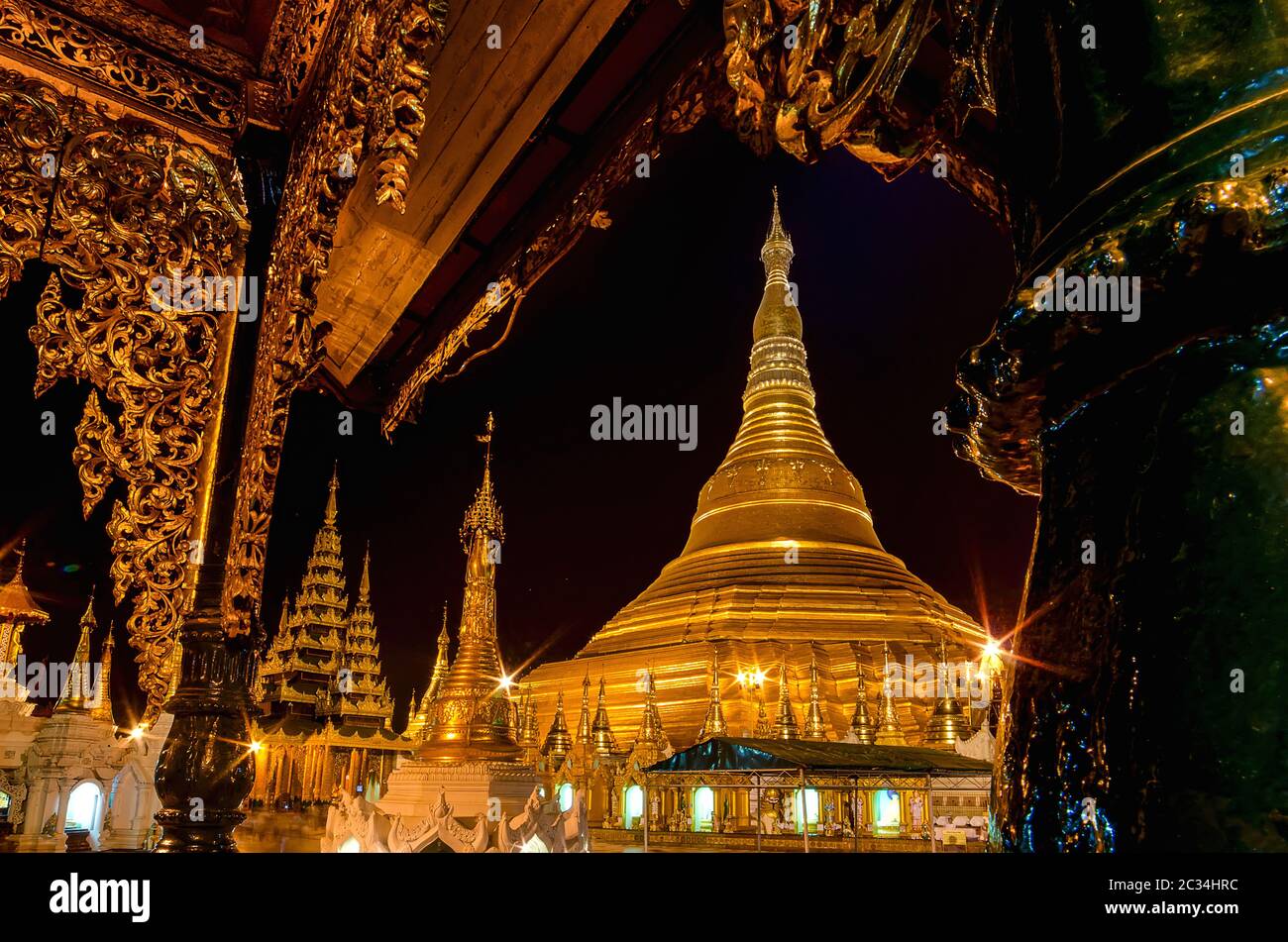 Shwedagon Pagoda in the night. Yangon. Myanmar Stock Photo - Alamy