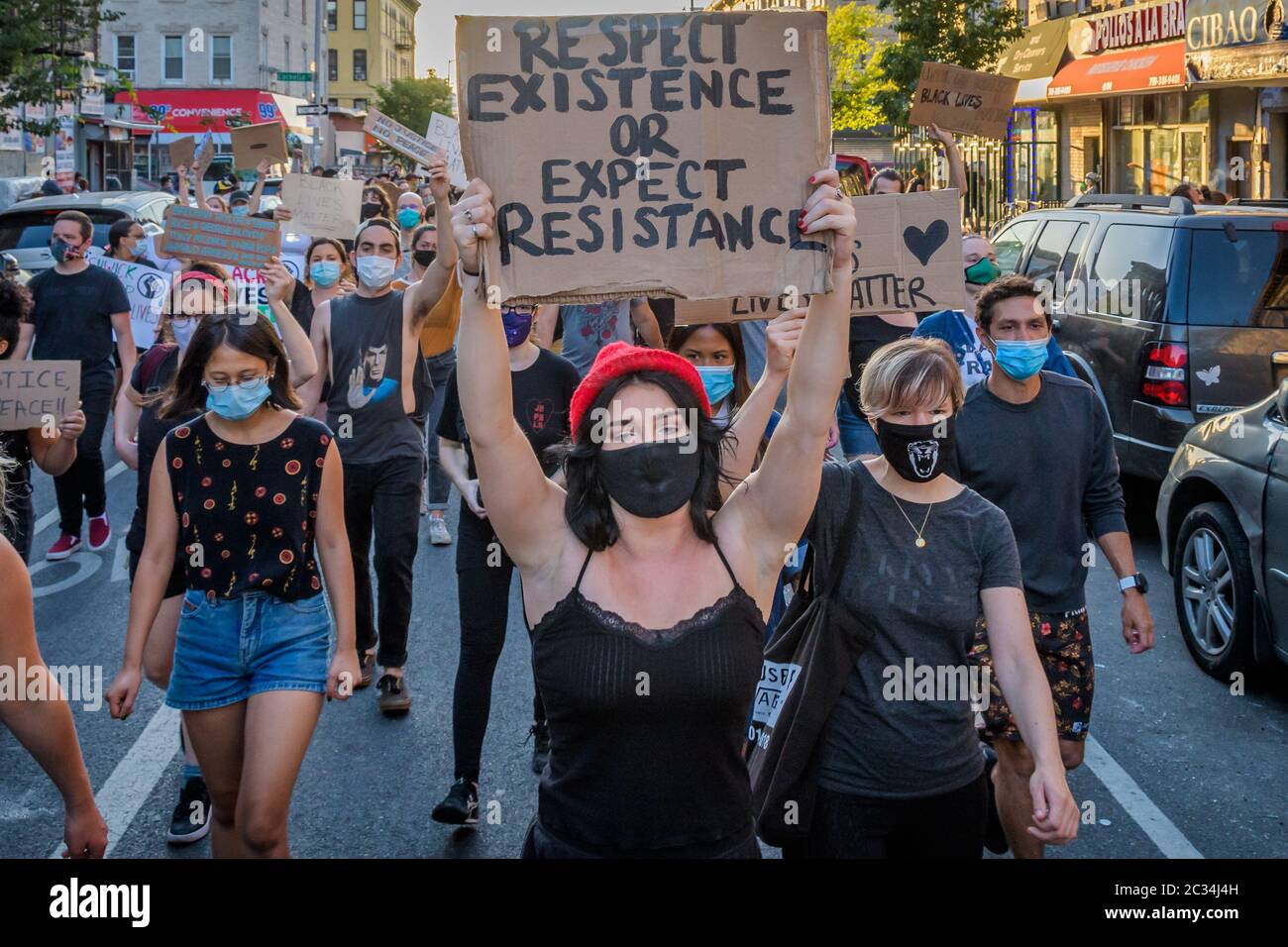 USA. 18th June, 2020. Hundreds of protesters gathered at Wyckoff Plaza ...