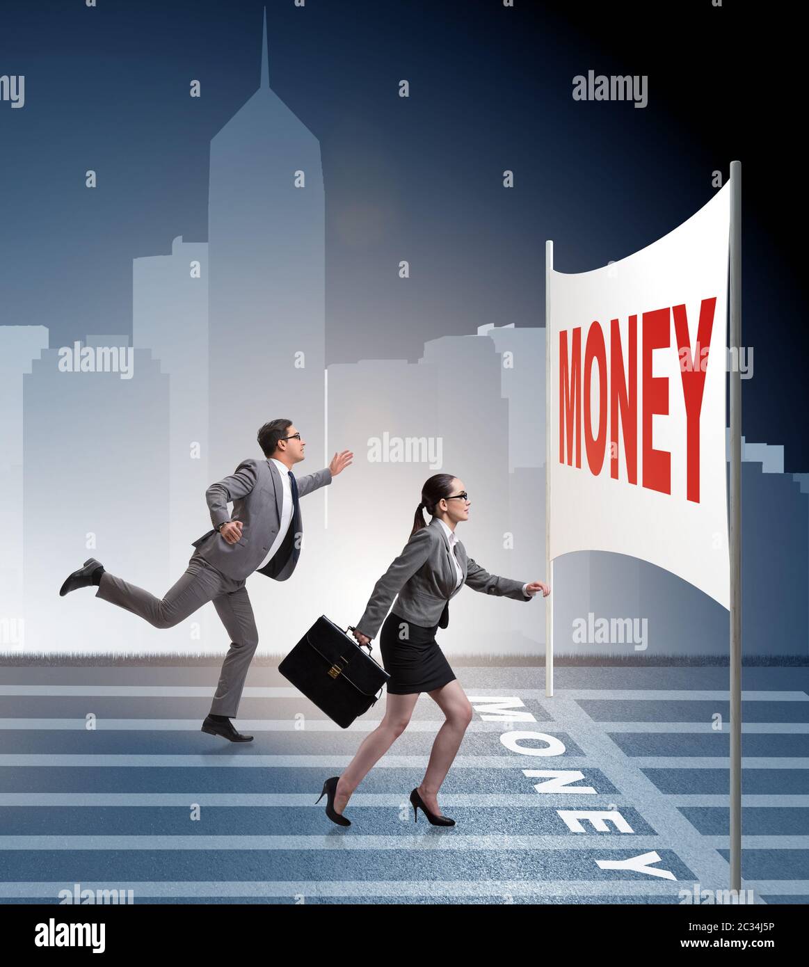 Business people running towards money goal Stock Photo - Alamy