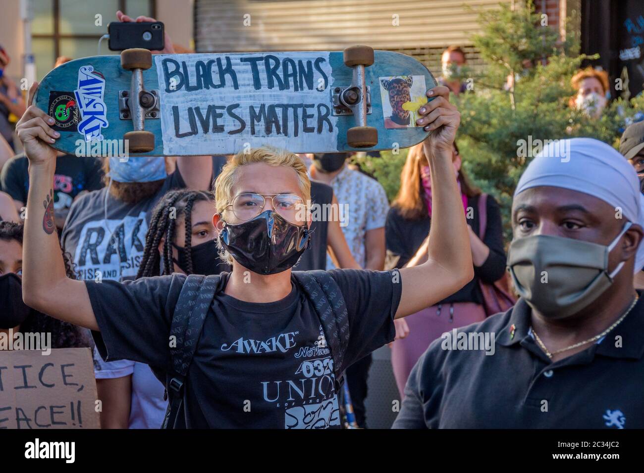 USA. 18th June, 2020. Hundreds of protesters gathered at Wyckoff Plaza ...