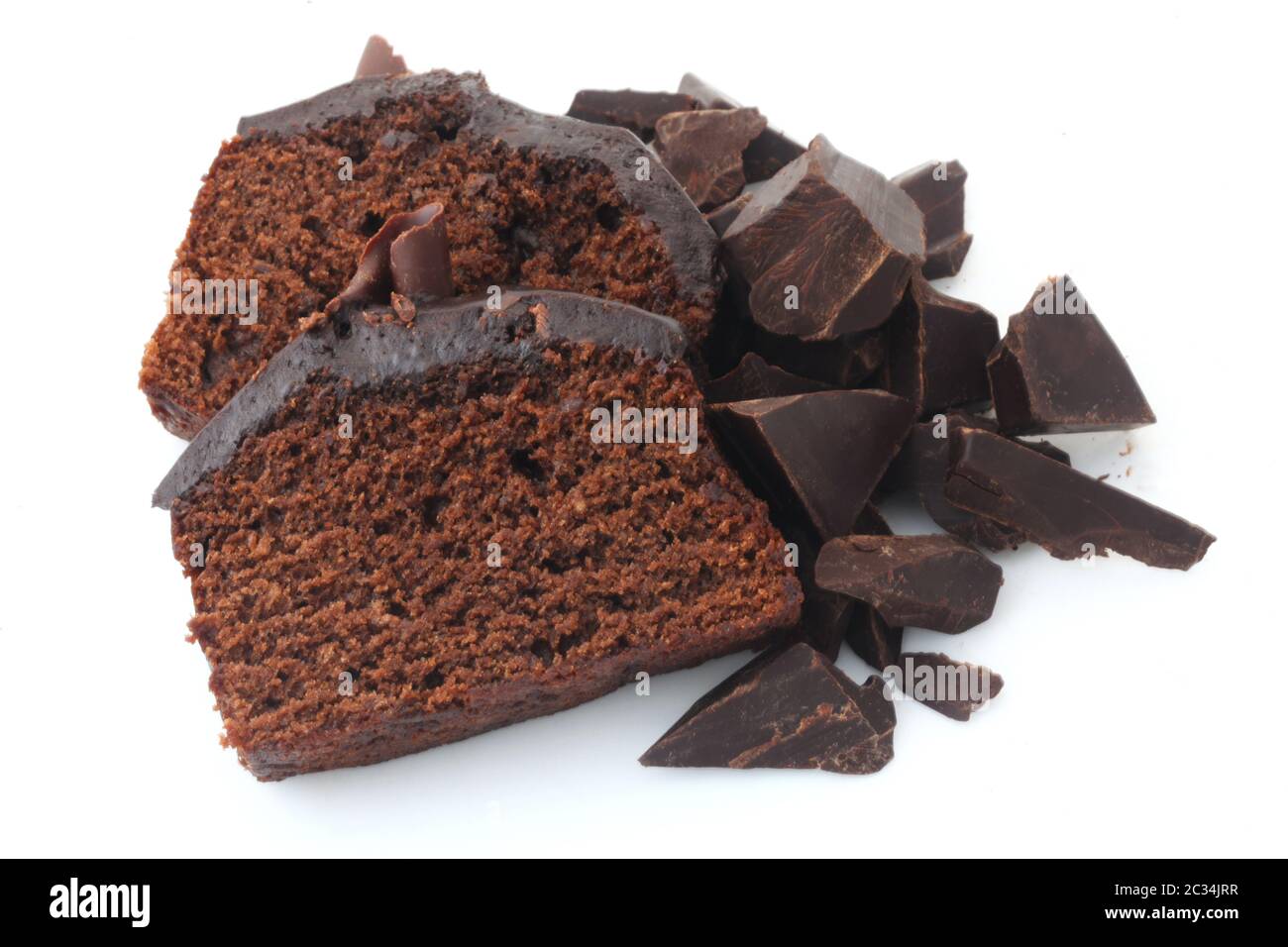 Two Slices Of Chocolate Cake Isolated On White Stock Photo - Alamy
