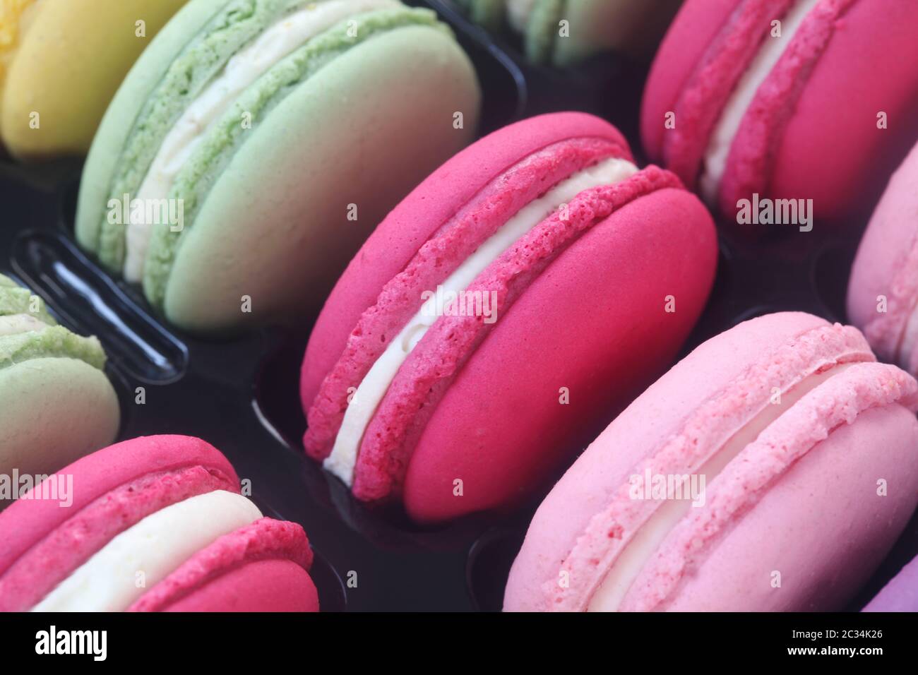 Macarons In A Plastic Tray Stock Photo - Alamy