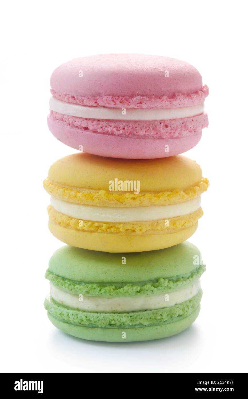 Three Macarons In A Pile Isolated On White Stock Photo - Alamy