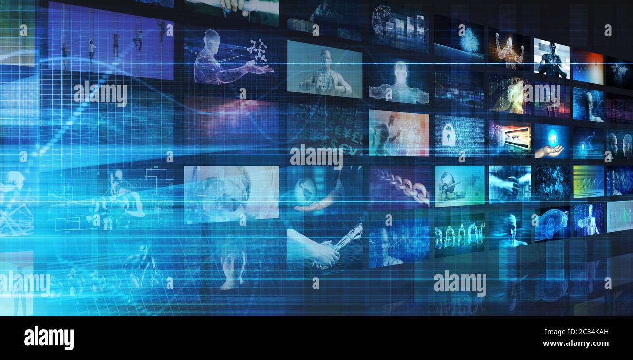 Multimedia Entertainment with Futuristic Video Gallery Art Stock Photo ...