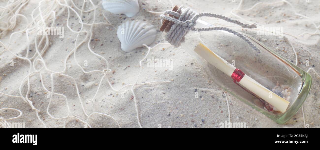 Message In A Bottle In The Sand Stock Photo - Alamy