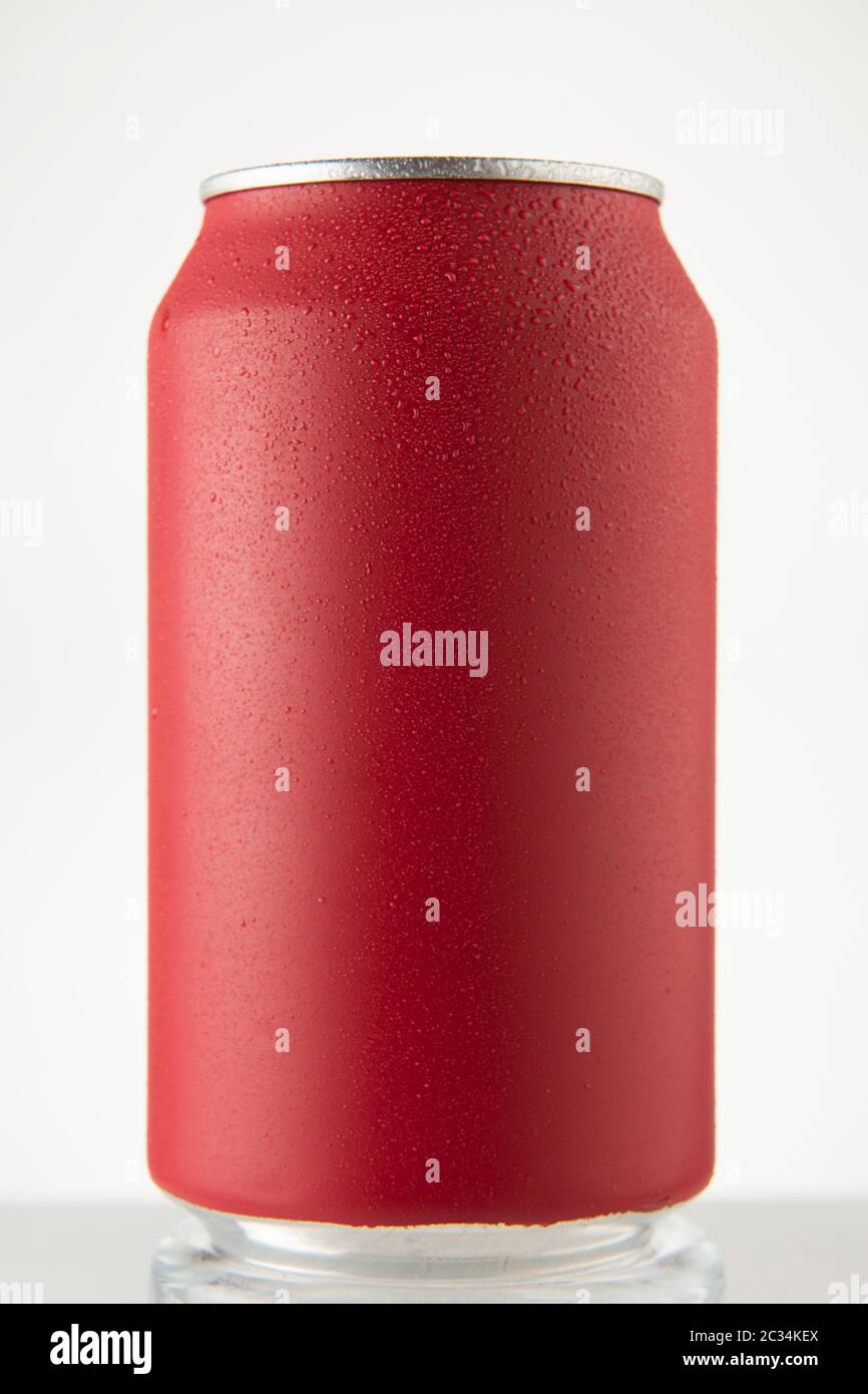 red can of soda on white background, front view Stock Photo - Alamy