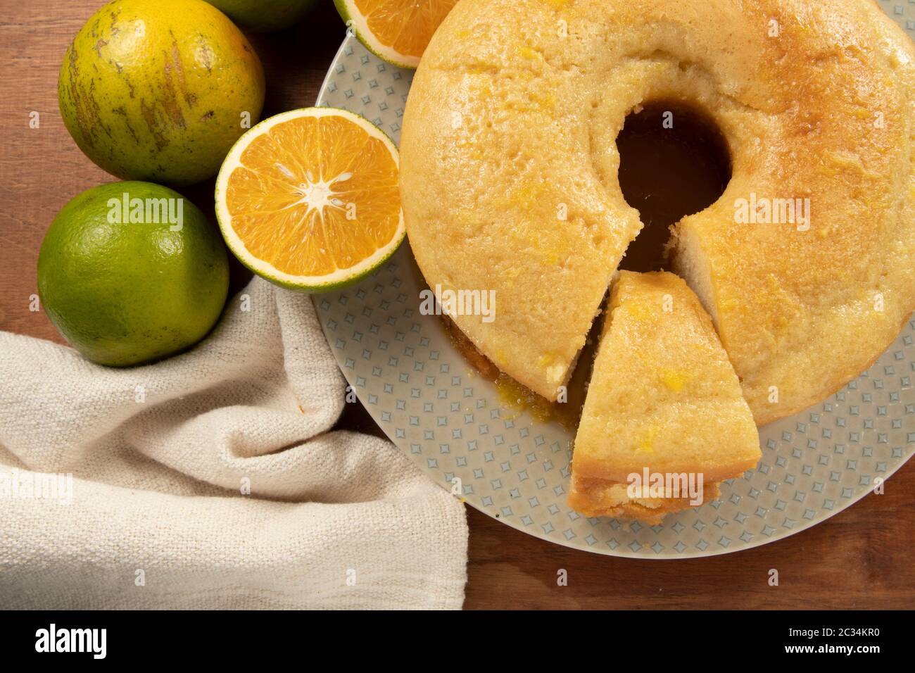homemade orange cake in round shape with hole. Top View Stock Photo - Alamy