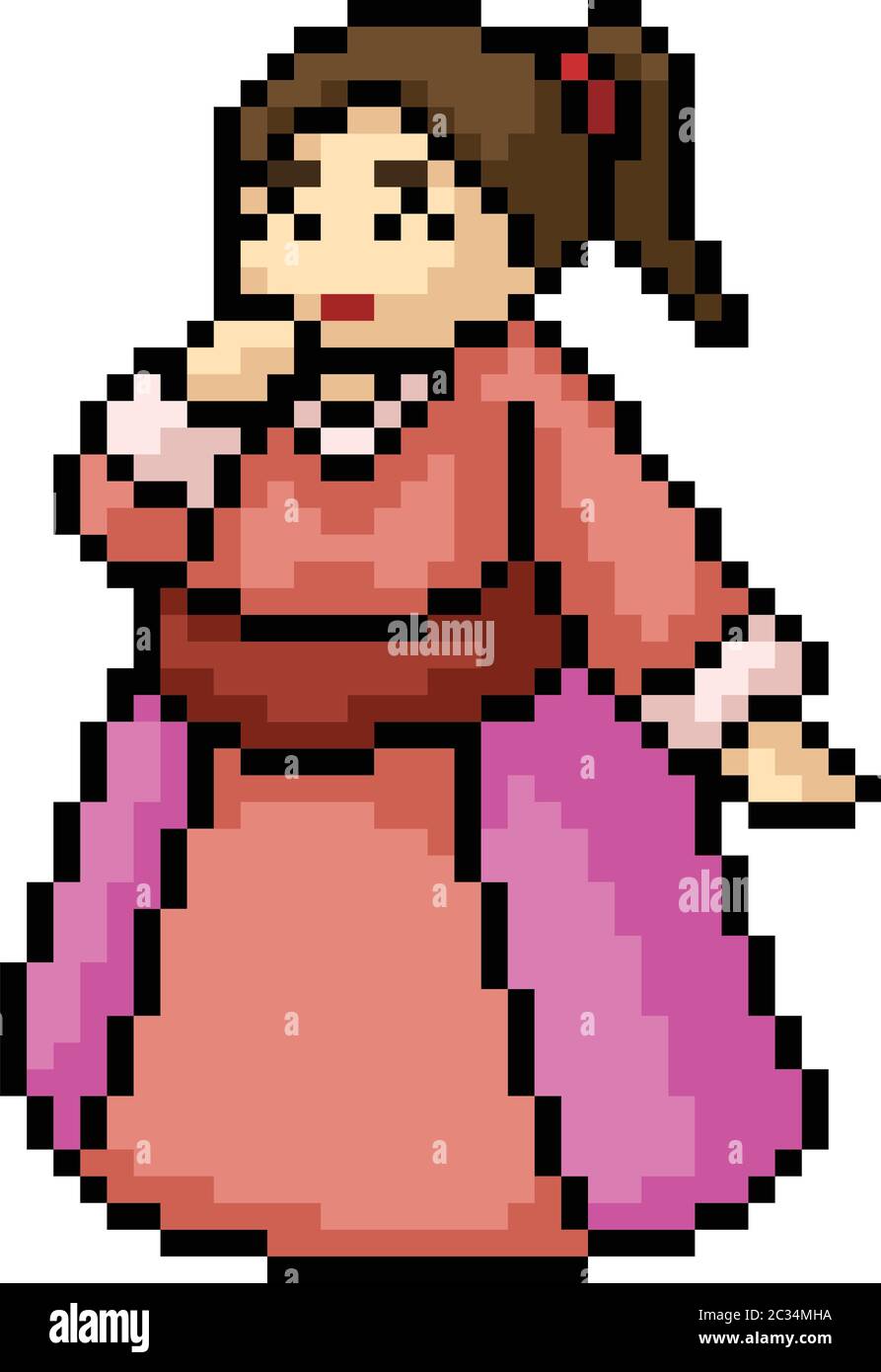 vector pixel art fat woman dress isolated cartoon Stock Vector Image ...