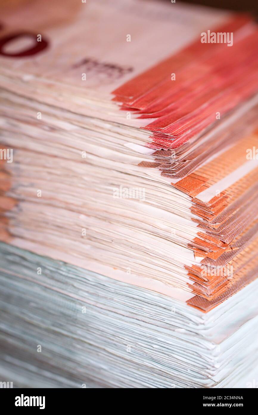 several thousand euros in banknotes, banknotes bundled on a pile Stock ...