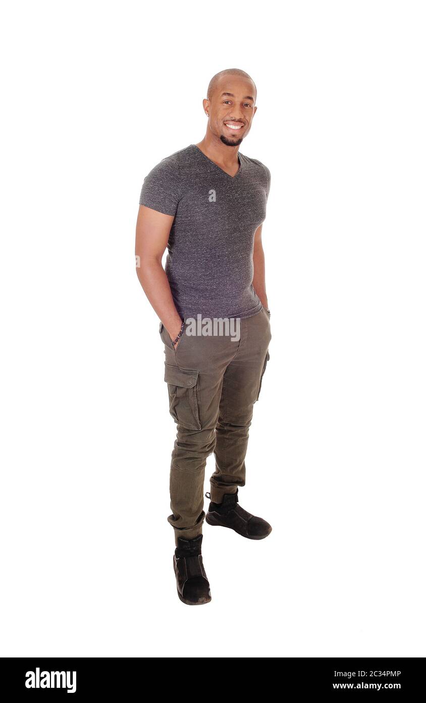 A tall handsome African American man standing isolate for white ...