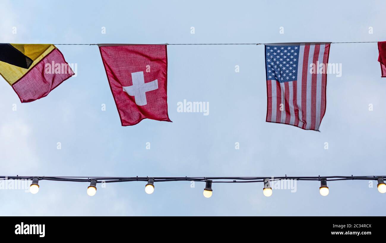 Swiss and Usa Flags at Line Decoration Stock Photo - Alamy