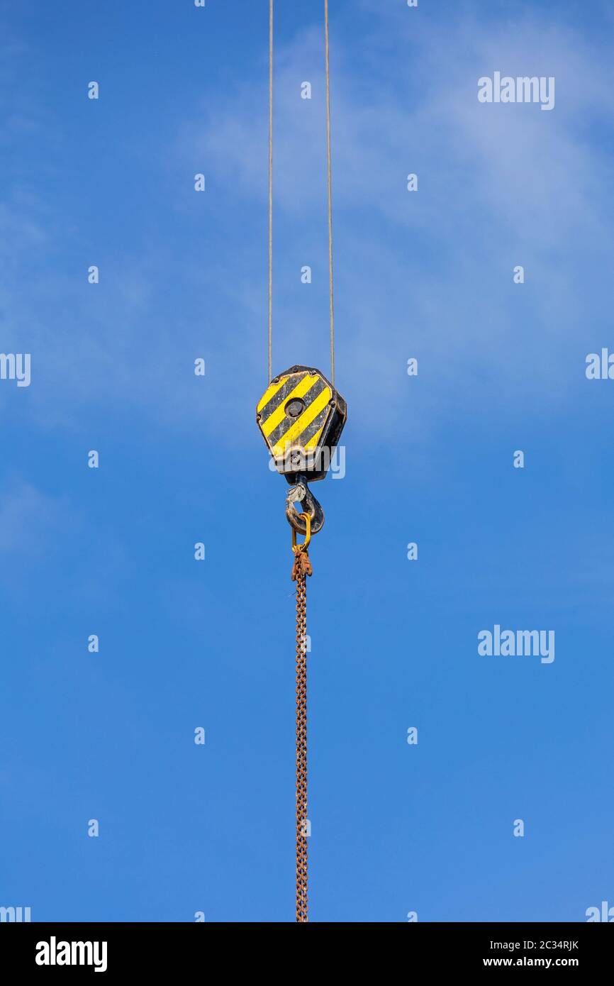 Crane Hook With Attached Chains Construction Lifting Stock Photo - Alamy