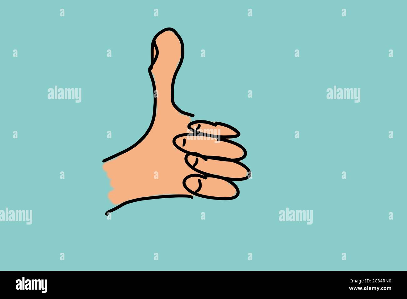 illustration of a thumb up on turquoise background Stock Photo - Alamy