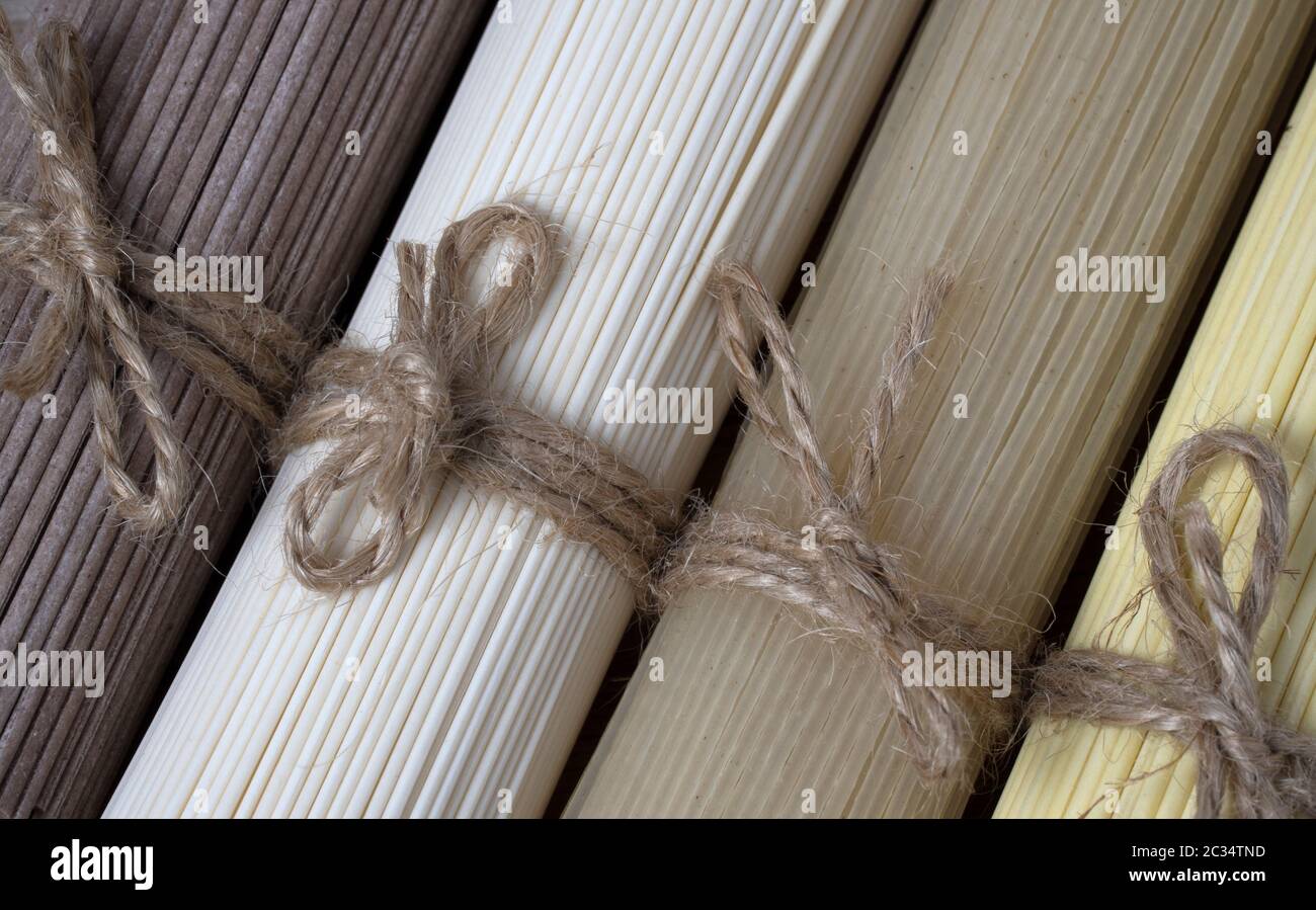 Pasta from different varieties of wheat and different colors Stock ...