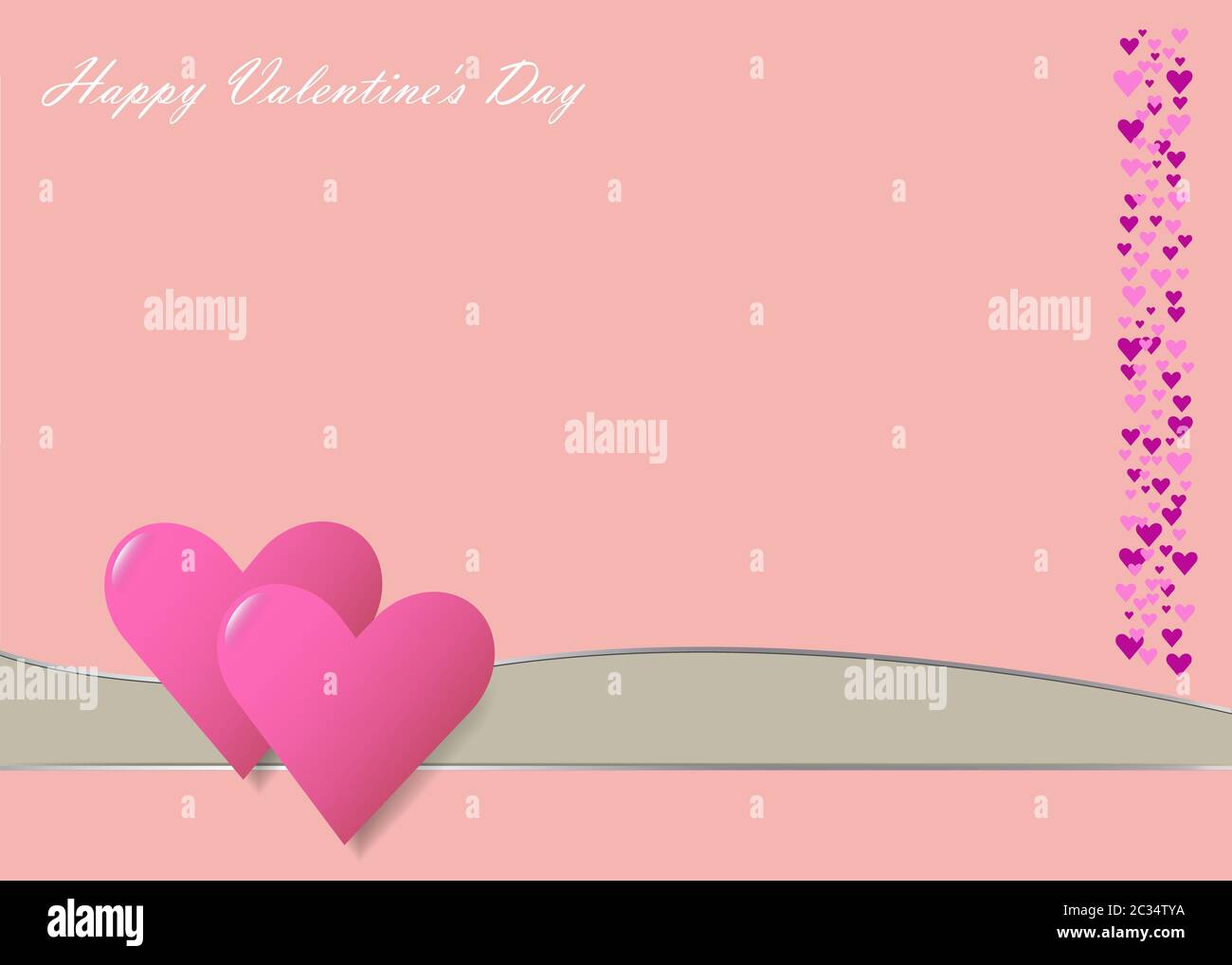Two connected pink hearts are placed on wave with metallic edges . Many ...