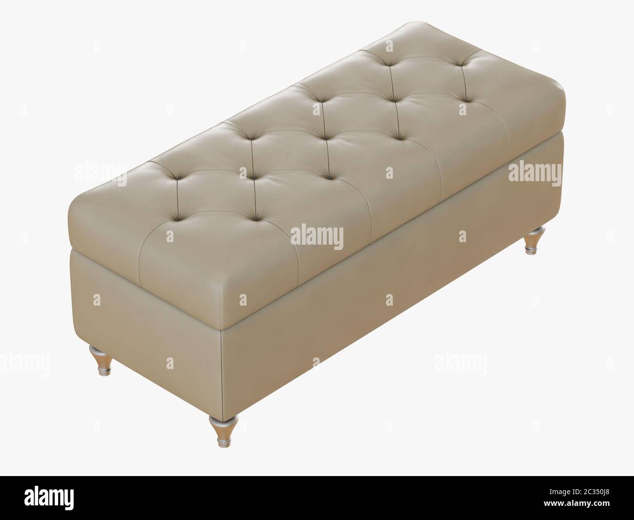 Beige leather bench capitone white isolated background 3d rendering ...