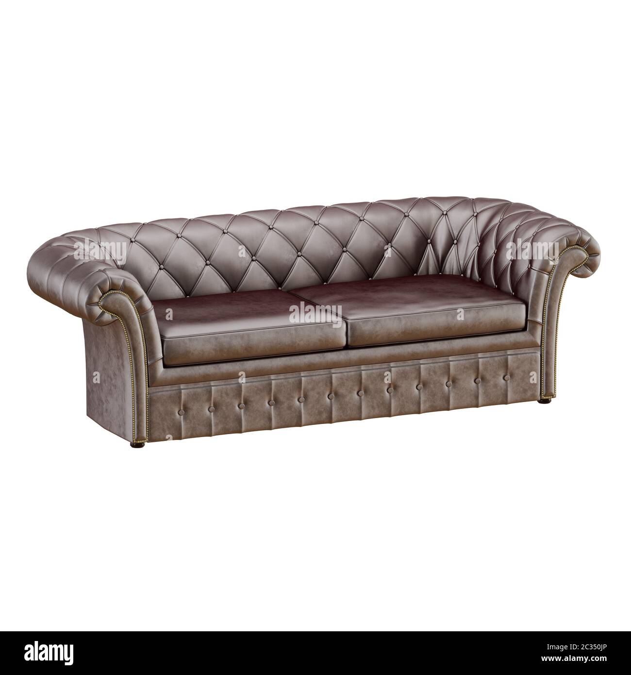 Brown capitone sofa on white background Stock Photo - Alamy