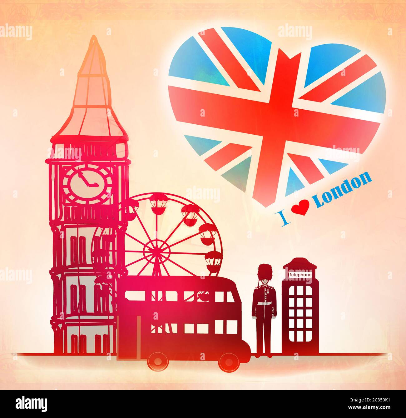 Vintage card with icons of London Stock Photo - Alamy