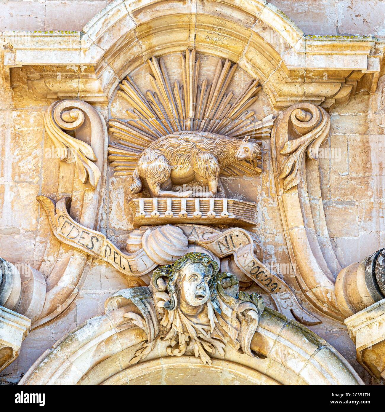 Modica (Sicily): detail of the bas-reliefs placed on the facades of the ...