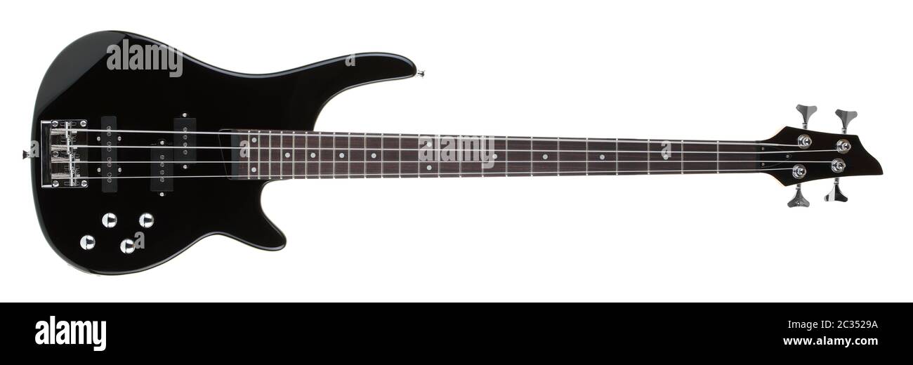 A four string 24 fret two octive bass guitar on white background Stock ...