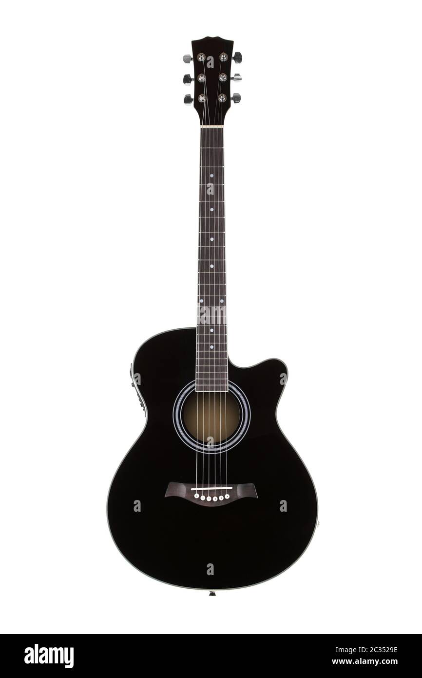 A Front view of a black acoustic guitar isolated on white Stock Photo ...