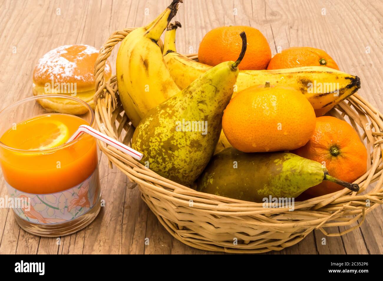 Healthy food. Organic fruits and vegetables with multifruit juice on a ...