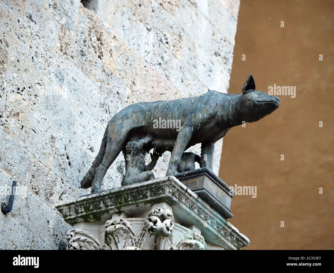 Siena - the town's emblem; a she-wolf suckling the infants Romulus and ...