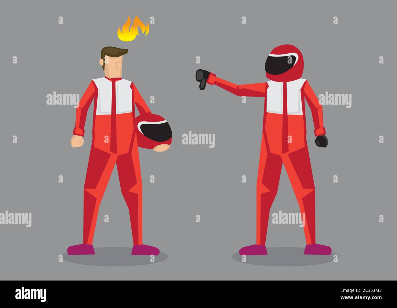 Cartoon car racer giving competitor a thumbs down. Vector cartoon ...