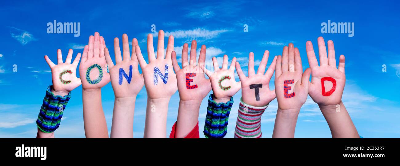 Children Hands Building Colorful Word Connected. Blue Sky As Background ...