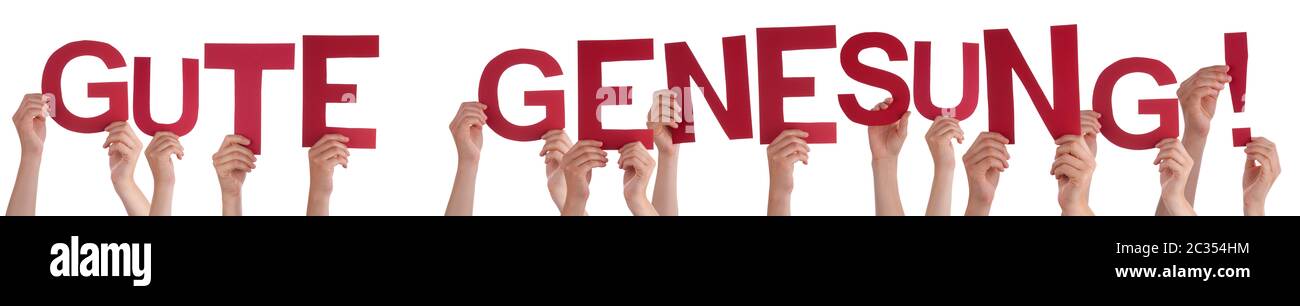 People Hands Holding Colorful German Word Gute Genesung Means Get Well ...
