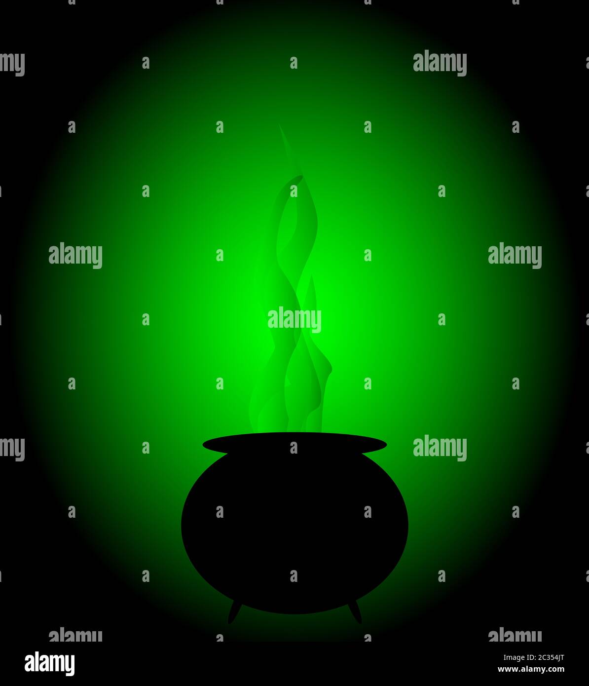 A witches cauldron boiling against a green glow background Stock Photo ...