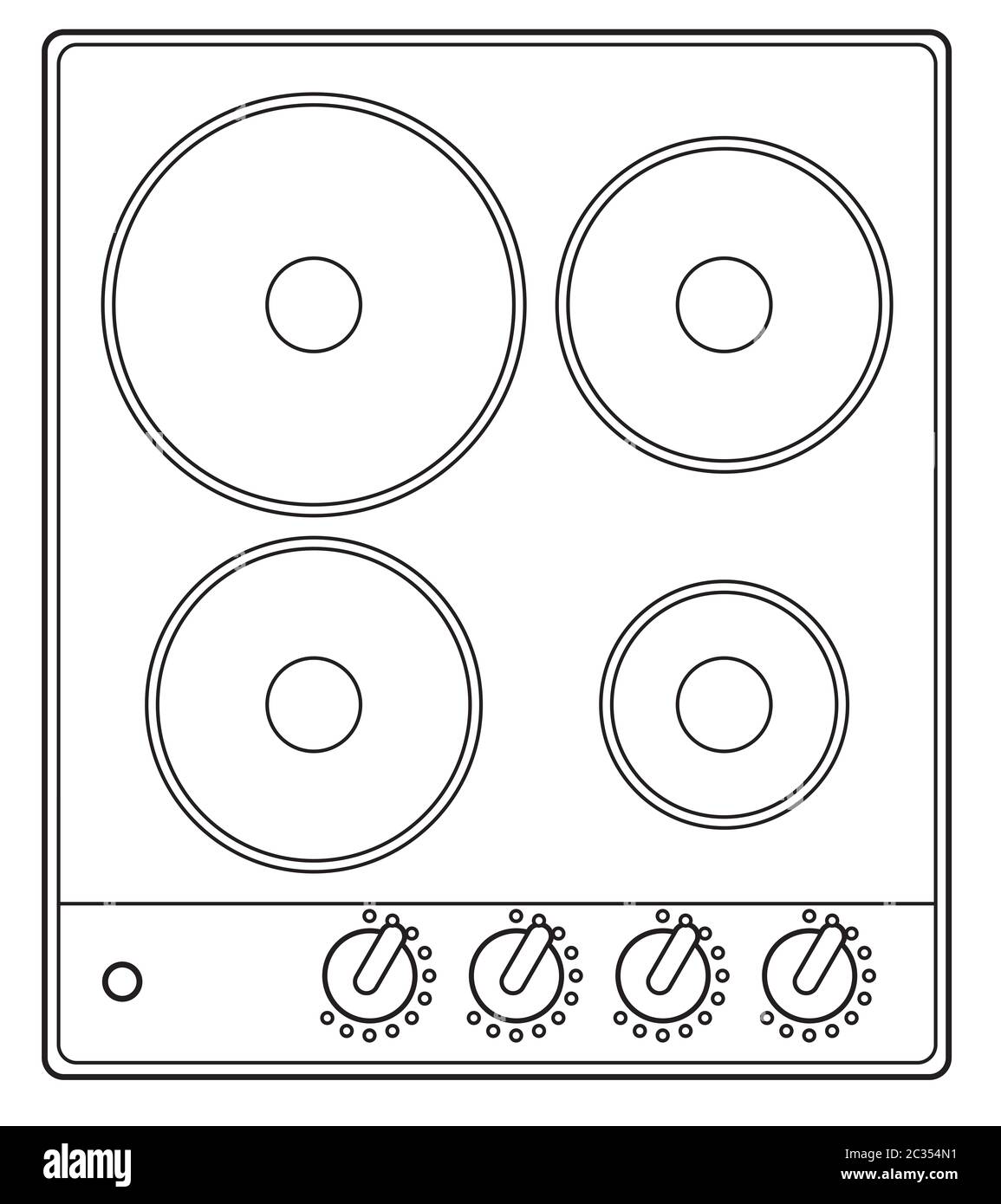An outline drawing of an electric hob turned on showing four ...