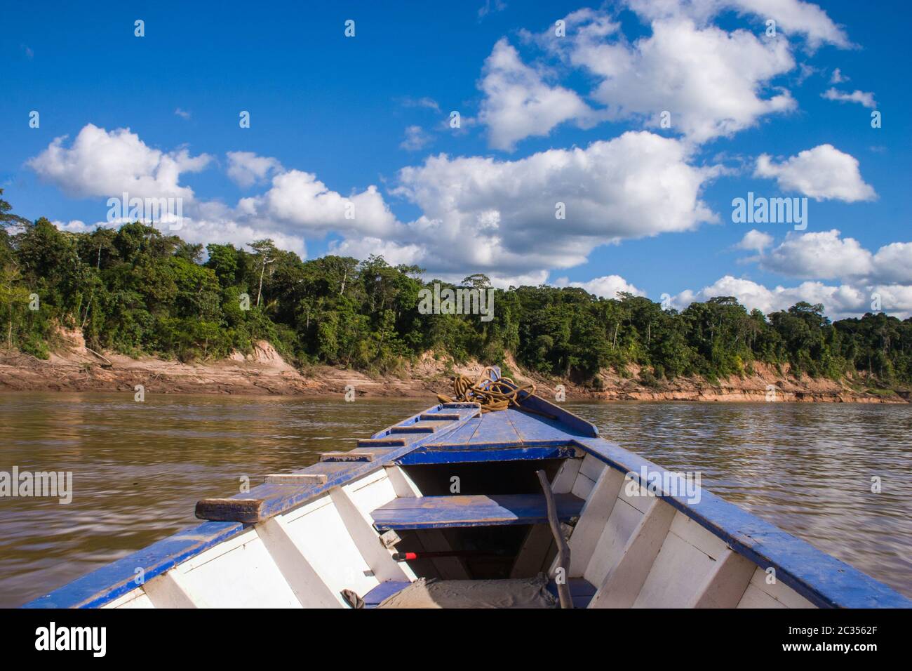Boat in the peruvian rainforrest Stock Photo - Alamy