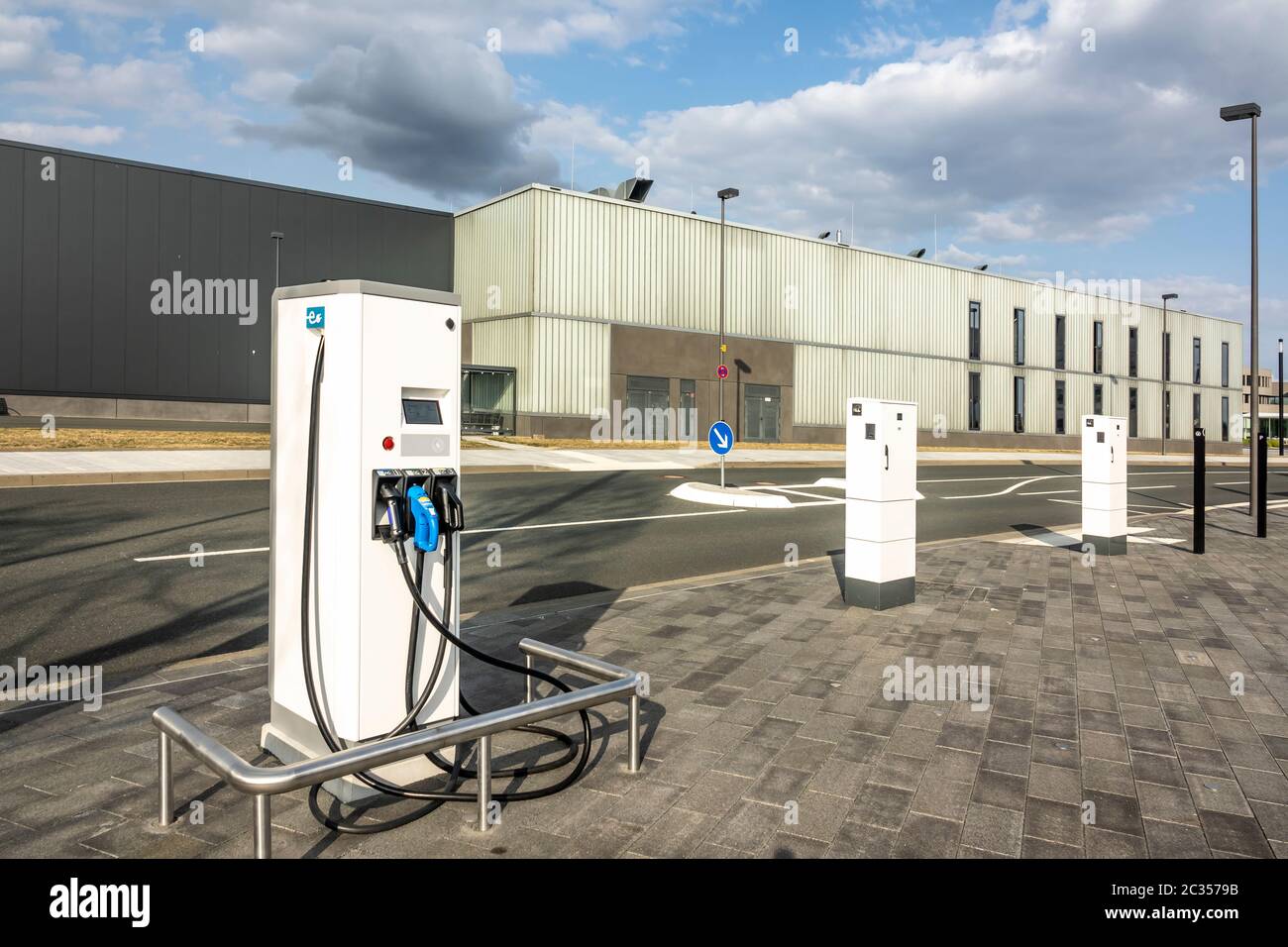 Electric filling station with tank column on a beautiful day in Hessen ...