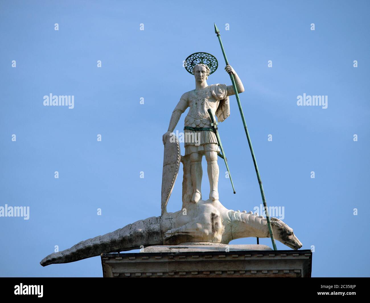 Venice. Piazetta - sculpture of St. Theodore, Venice's first patron ...