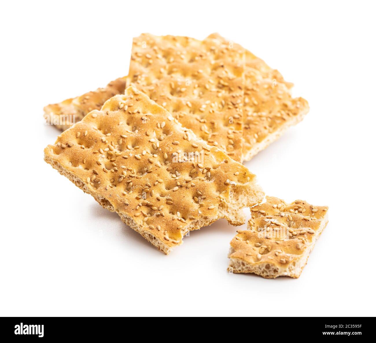 Knackebrot. Wholegrain crispbread with sesame seeds isolated on white ...