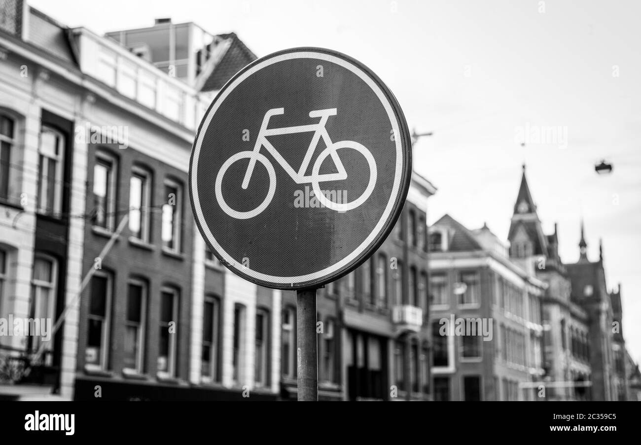 Bicycle sign with arrow, detail of information, transport Stock Photo ...
