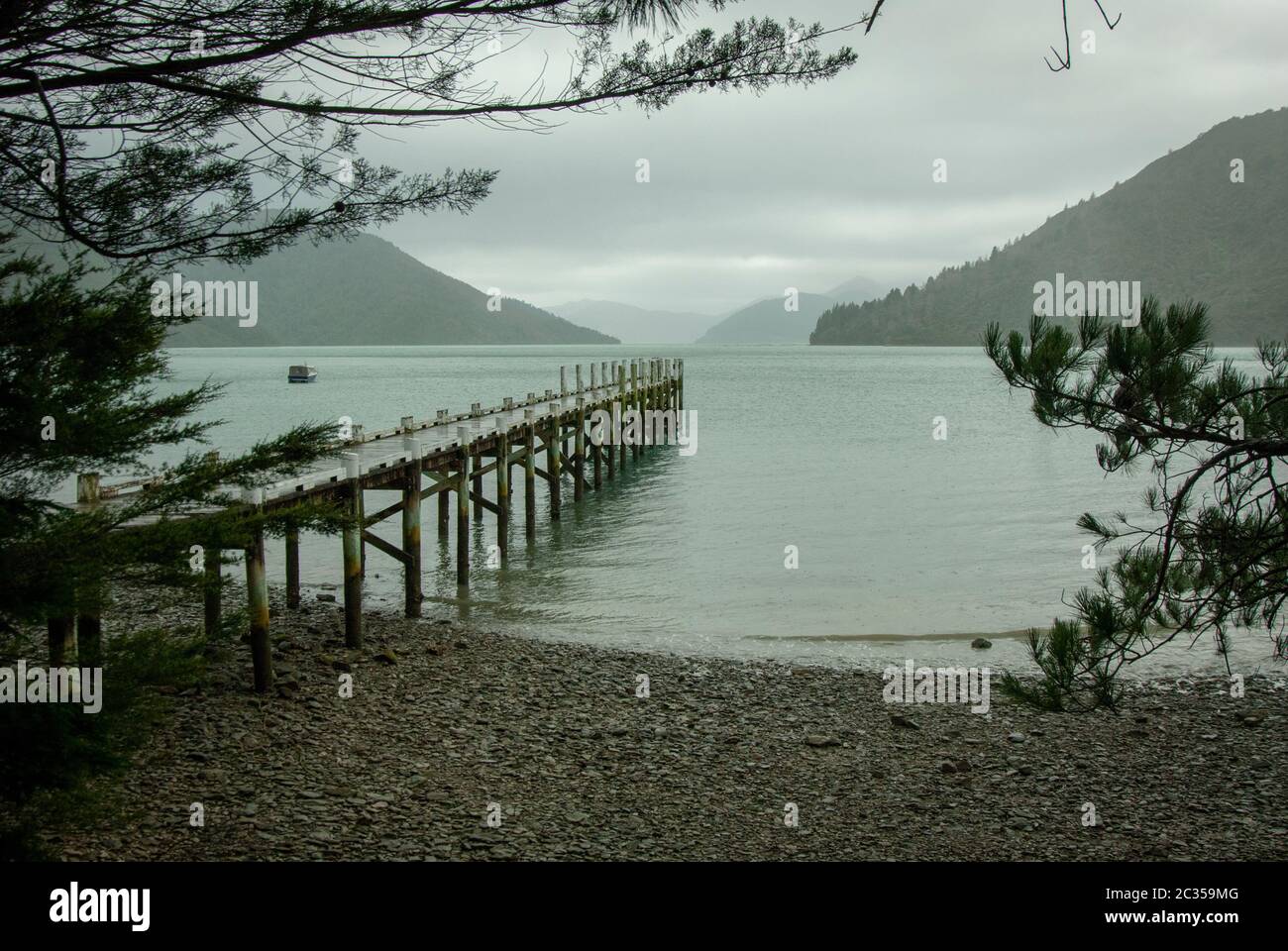 Nydia Bay jetty, Marlborough Sounds, New Zealand Stock Photo - Alamy