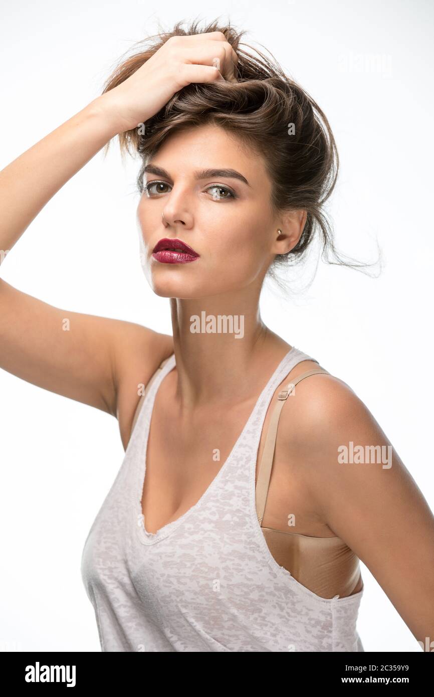 Girl in white studio hi-res stock photography and images - Alamy