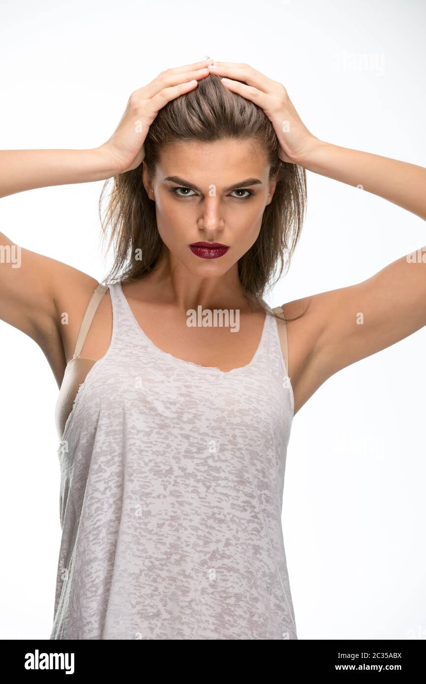 Girl in white studio hi-res stock photography and images - Alamy
