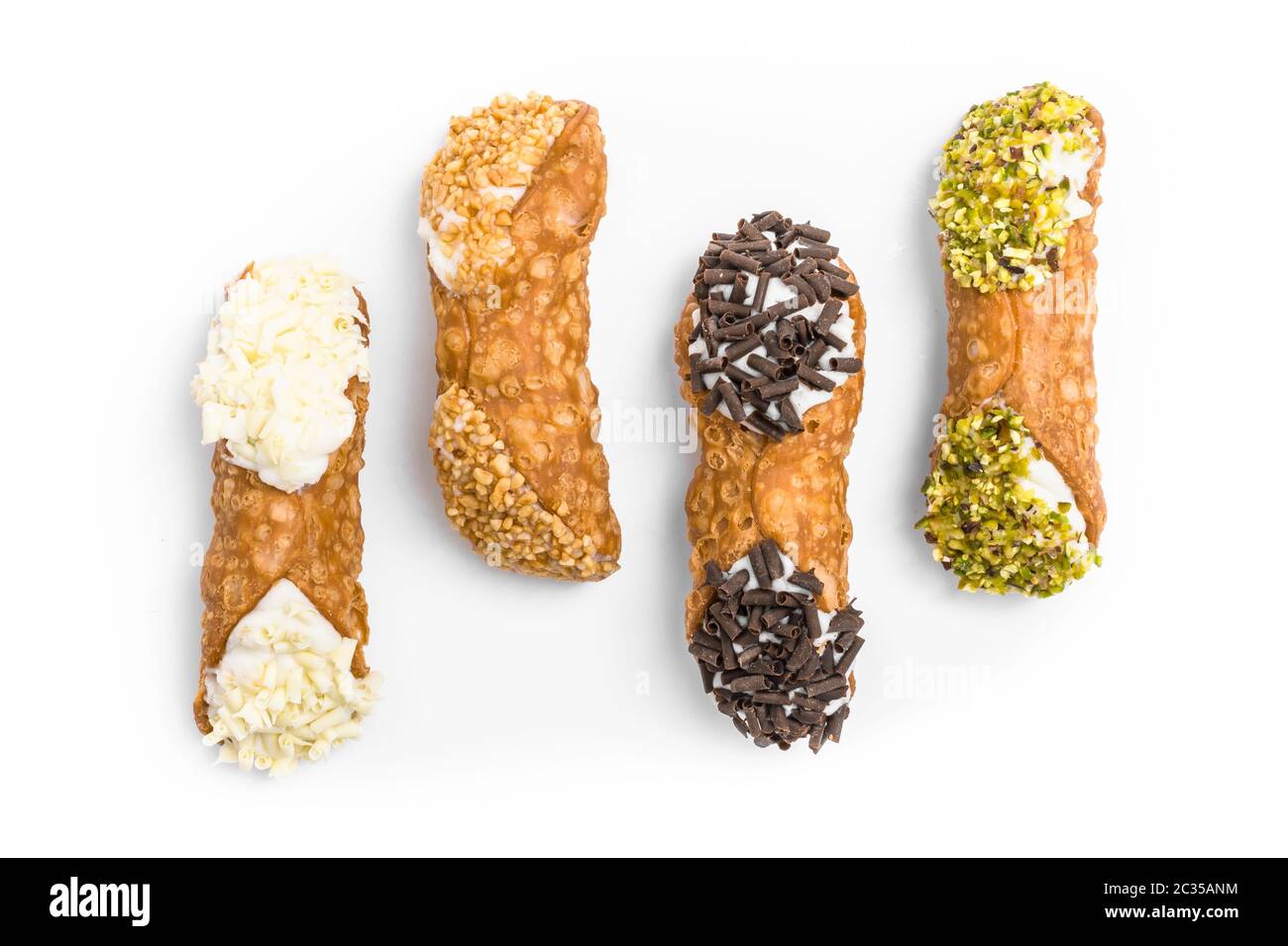 Traditional sicilian canolis on white background. Top view Stock Photo ...