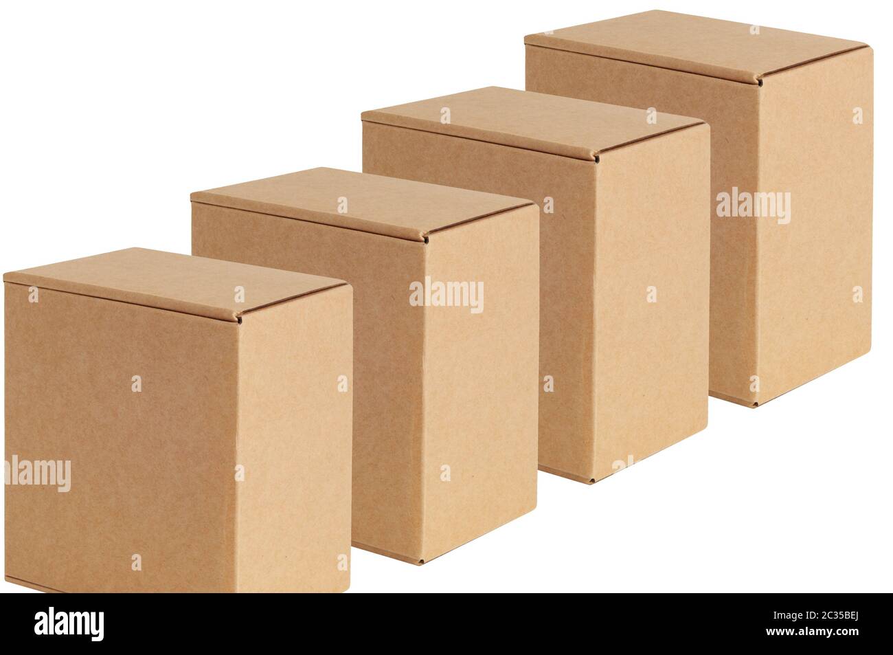 Cardboard boxes are the same located in a row diagonally. Isolated on a ...