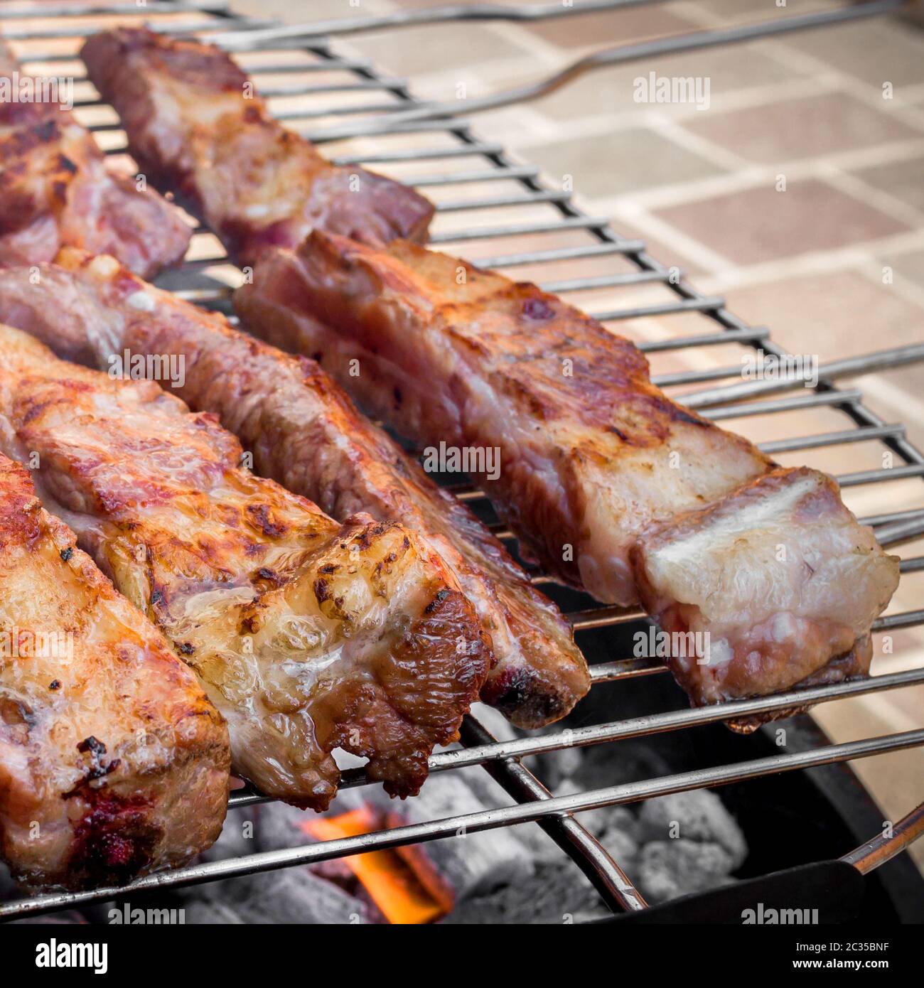 Grilled pork ribs Stock Photo - Alamy