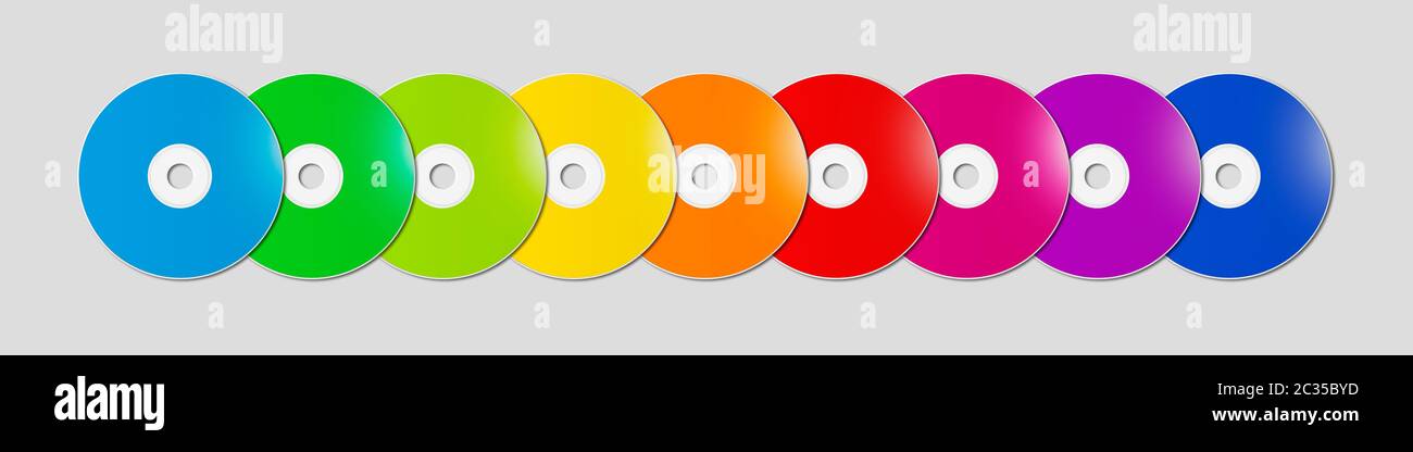Colorful rainbow CD - DVD range isolated on grey background banner ...