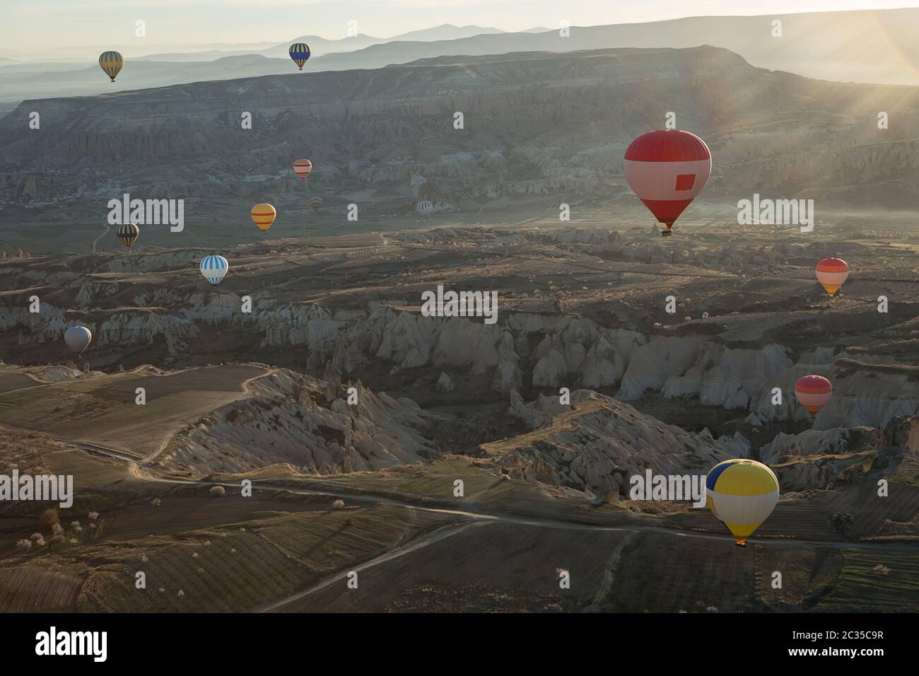 Air balloons above the valley Stock Photo - Alamy