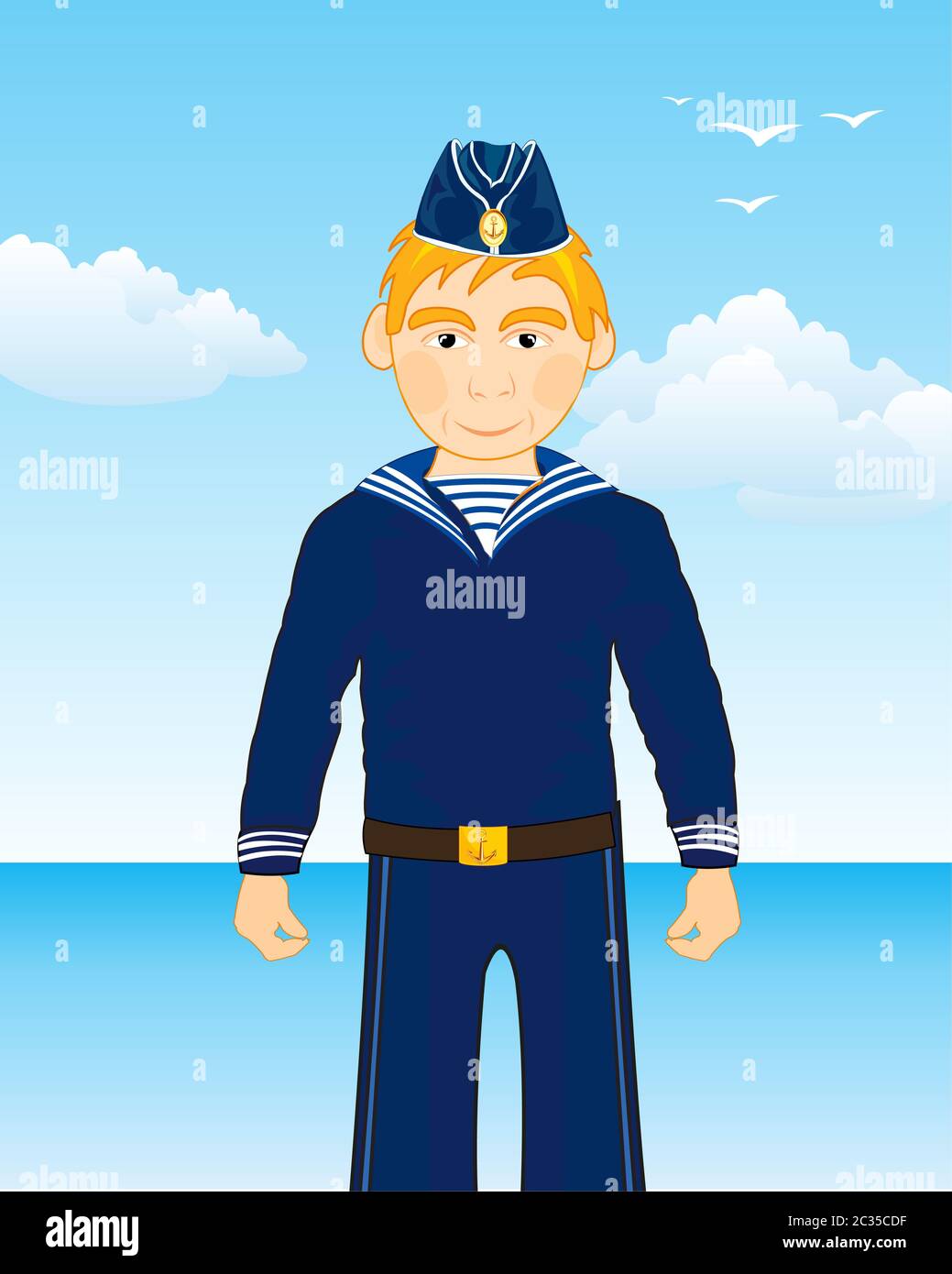 Vector illustration of the cartoon of the sailor in form Stock Photo ...