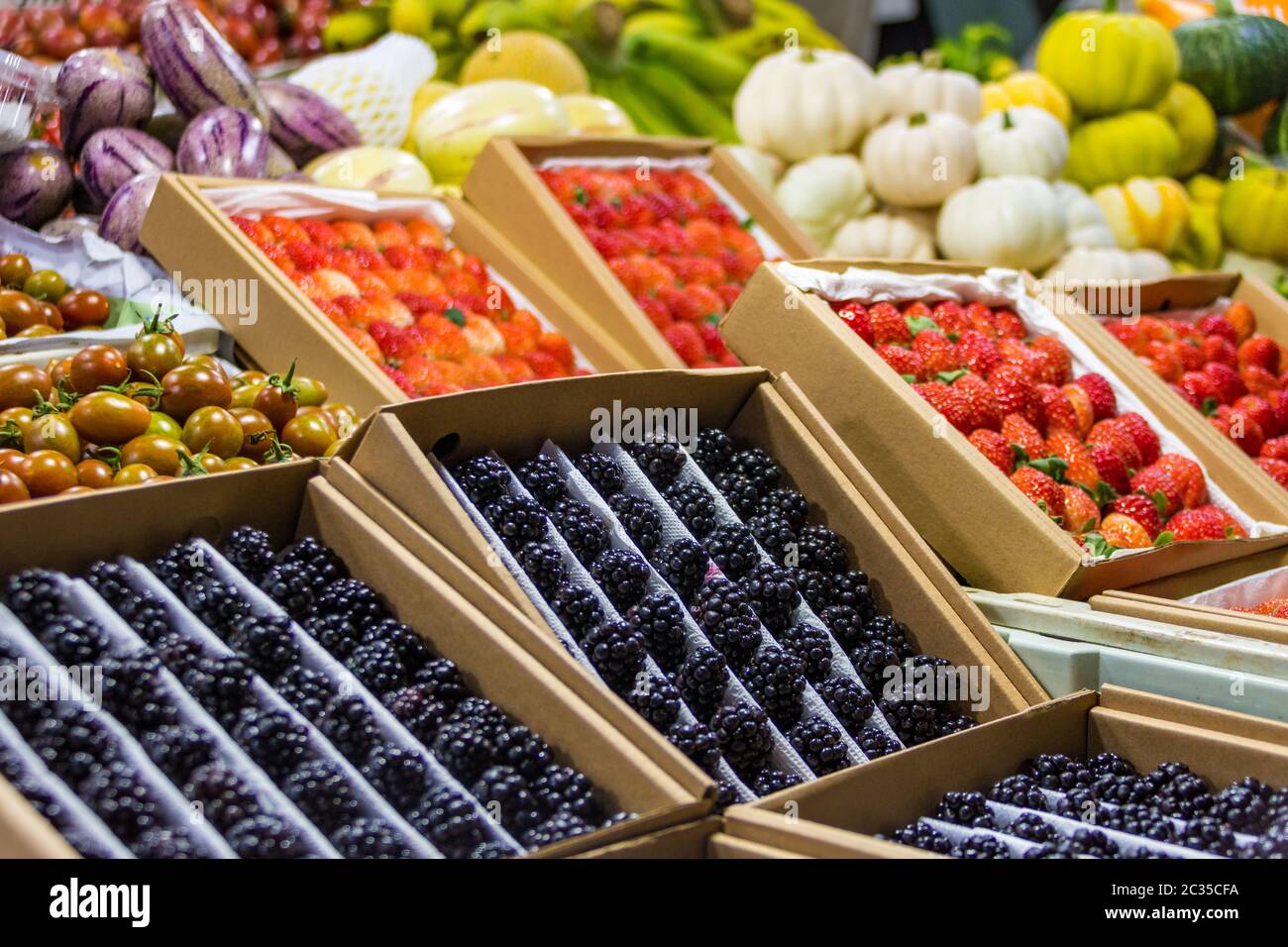 Colourful locally grown fresh fruit and vegetables for sale at the ...