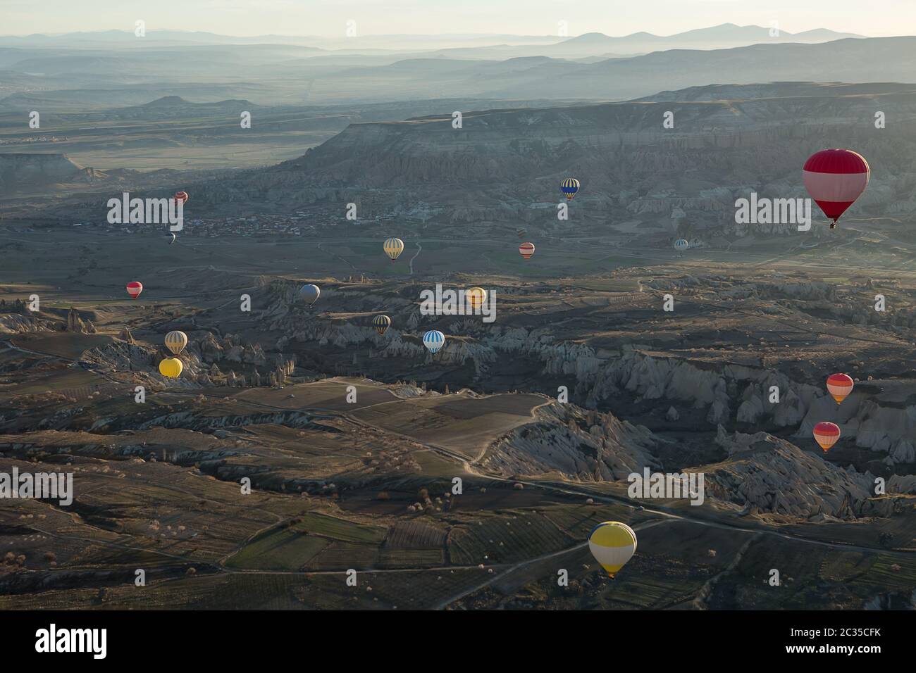 Air balloons above the valley Stock Photo - Alamy