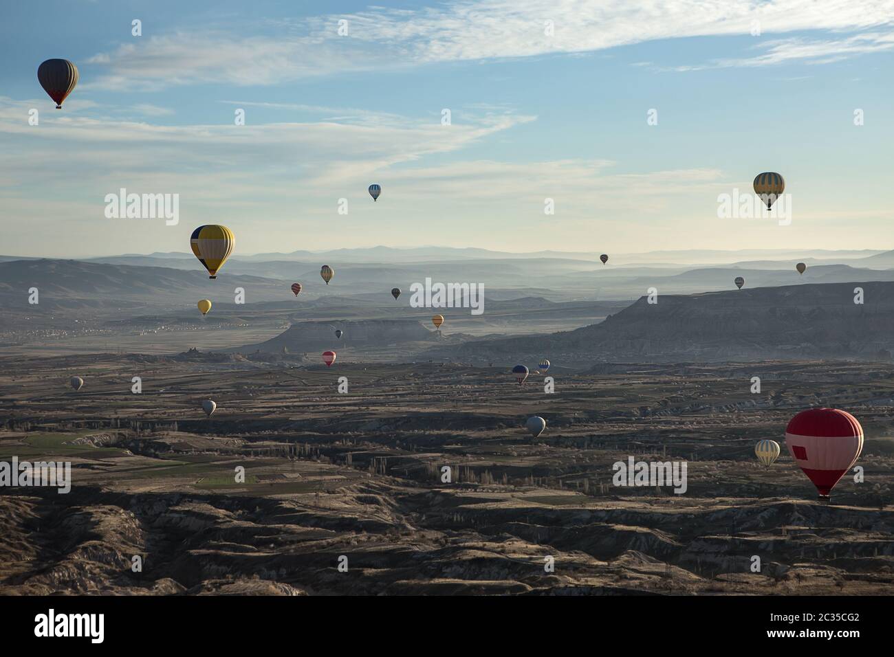 Air balloons above the valley Stock Photo - Alamy