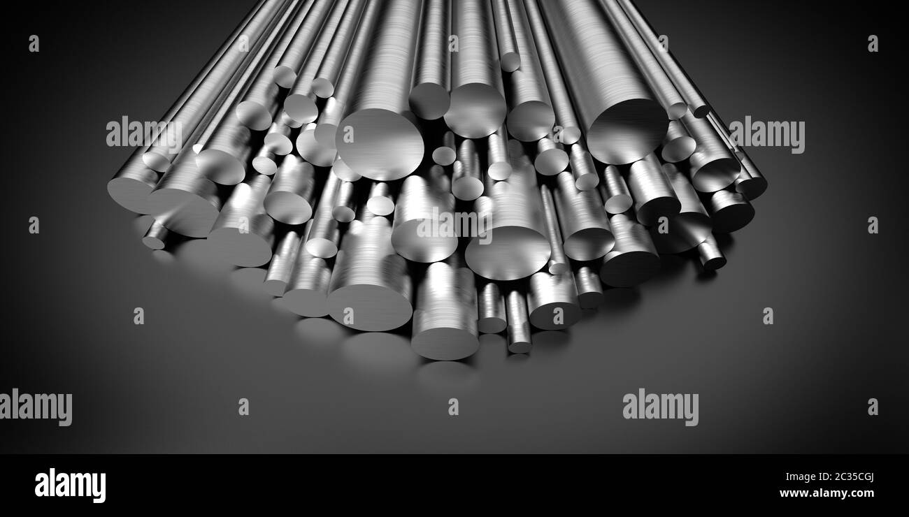 Stainless steel rods on dark background Stock Photo - Alamy